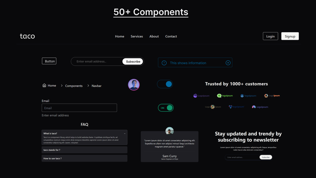 50+ Components: Taco Component Library